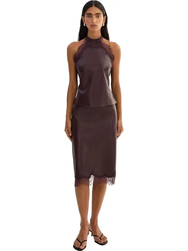 LAMARQUE Sonja Lace Trim Faux Leather Skirt - Vamp