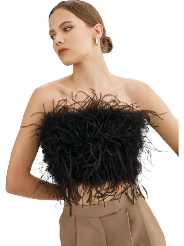 LAMARQUE Zaina Feather Bustier - Black