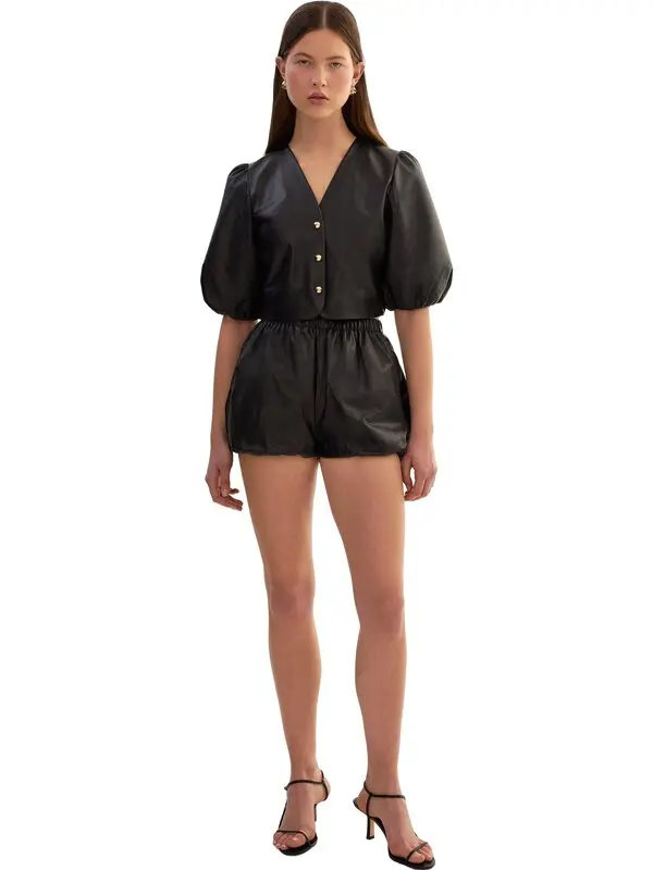 LAMARQUE Daisy Leather Bloomer Shorts - Black