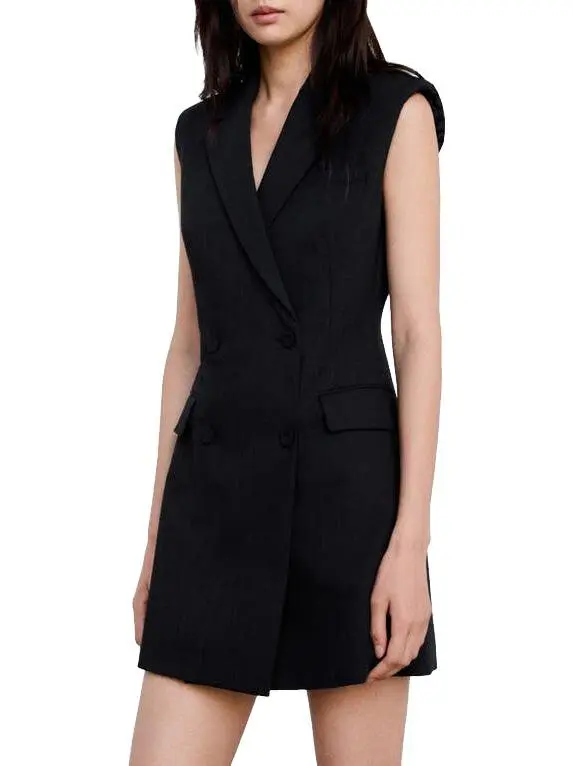 Mango Loi Pinstripe Sleeveless Mini Coat Dress - Black