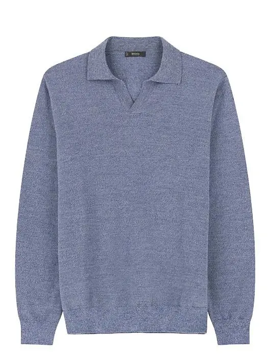 Boggi Milano Open-collar Knitted Polo Shirt - Light Blue