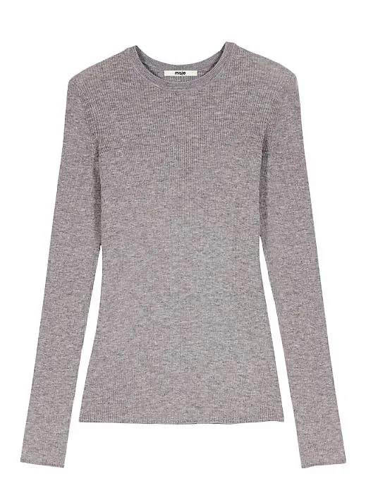 Maje Second-skin Round-neck Wool And Silk-blend Jumper - Grey