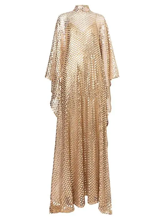 TALLER MARMO Deserto Sequinned Woven Kaftan Dress - Brass