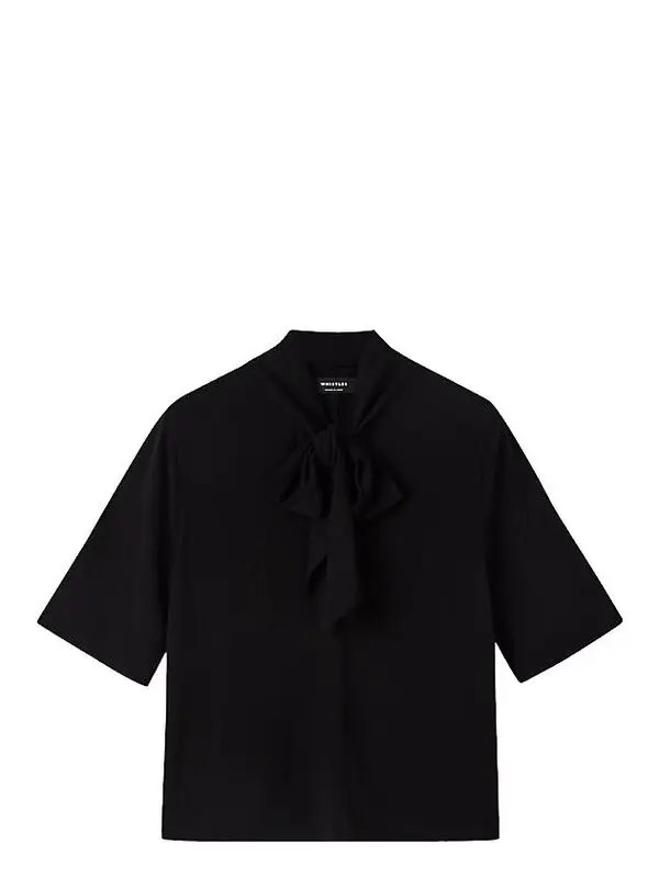 Whistles Tie-neck Short-sleeve Jersey Top - Black
