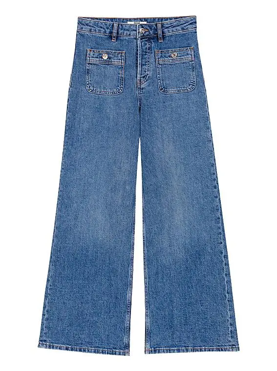 Maje Wide-leg Patch-pocket Stretch-denim Jeans - Blue