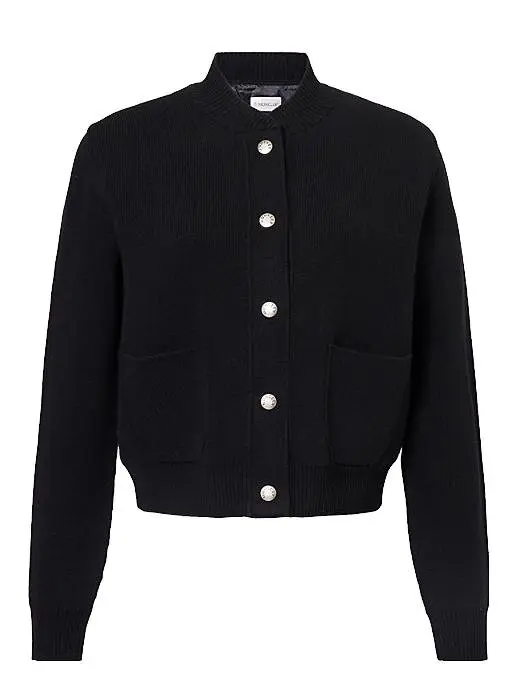 Moncler Contrast Padded Wool And Cashmere-blend Cardigan - Black