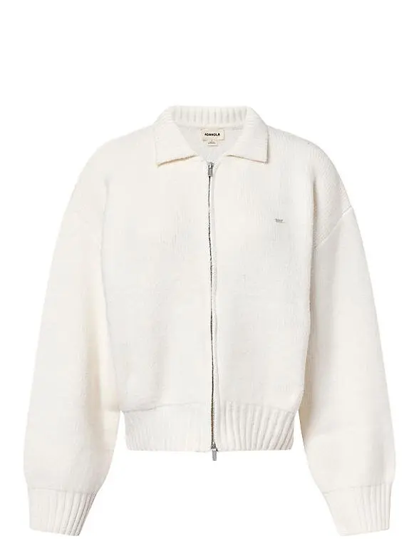 ADANOLA Logo-embroidered Collared Cotton-knit Bomber Jacket - Marshmallow