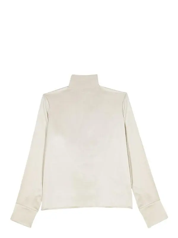 Maje High-neck Long-sleeve Satin Top - Ecru