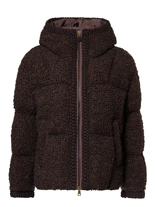 Moncler Cristallin Hooded Bouclé Wool-blend Down Jacket - Brown