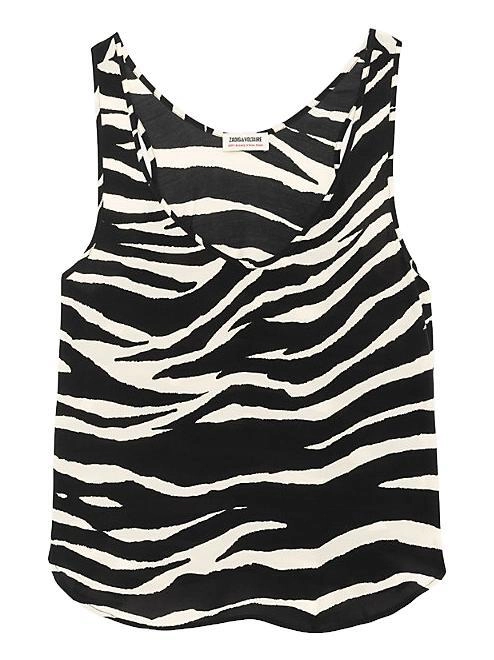 Zadig&Voltaire Tarys Printed Scoop-neck Satin Top - Black