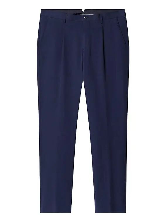 HACKETT  Pleated-front Tapered-leg Stretch Cotton-blend Trousers - Navy