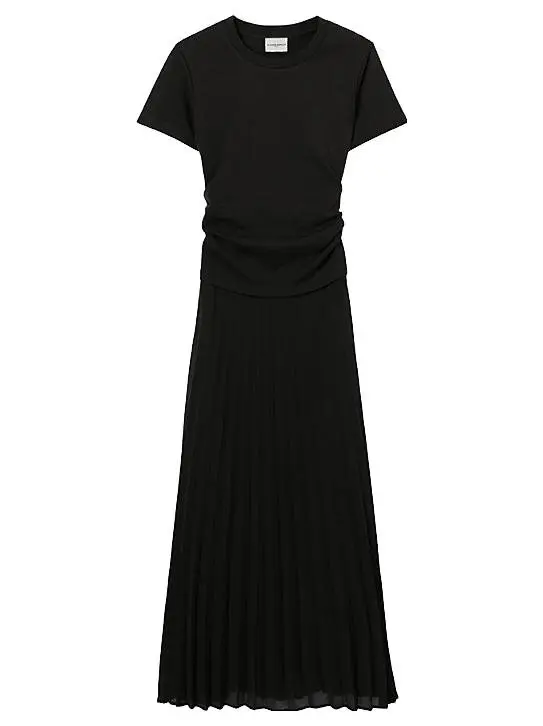 Claudie Pierlot Pleated Semi-sheer Jersey Midi Dress - Black