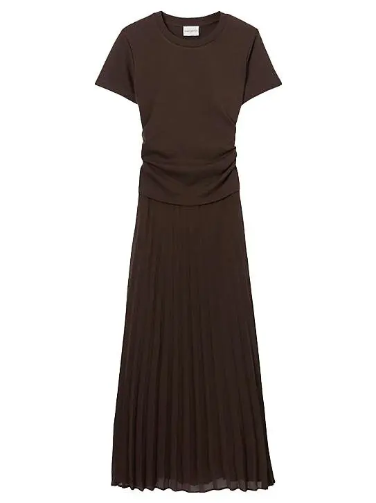 Claudie Pierlot Pleated Semi-sheer Jersey Midi Dress - Chocolate
