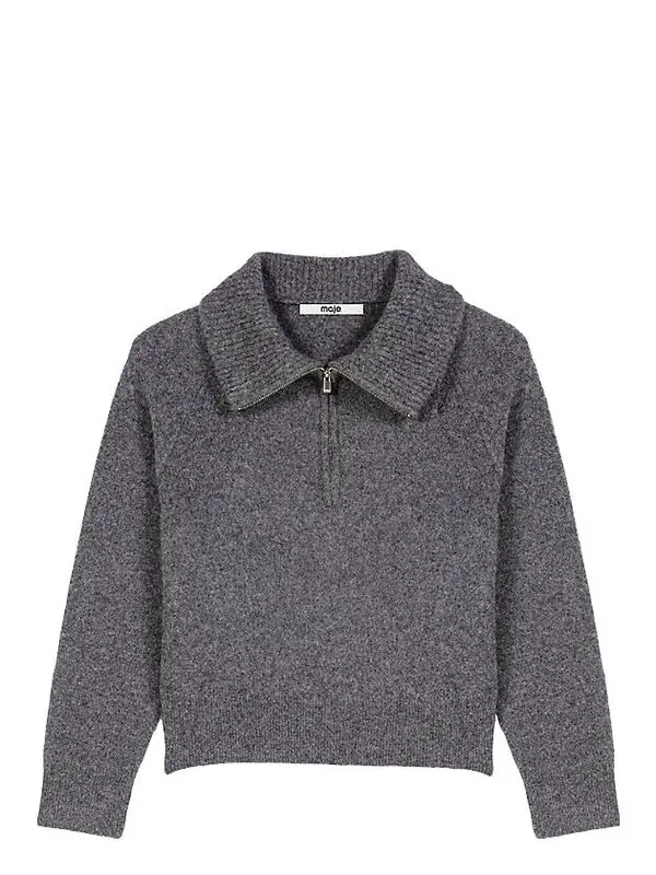Maje Zip-neck Regular-fit Yak-blend Jumper - Grey