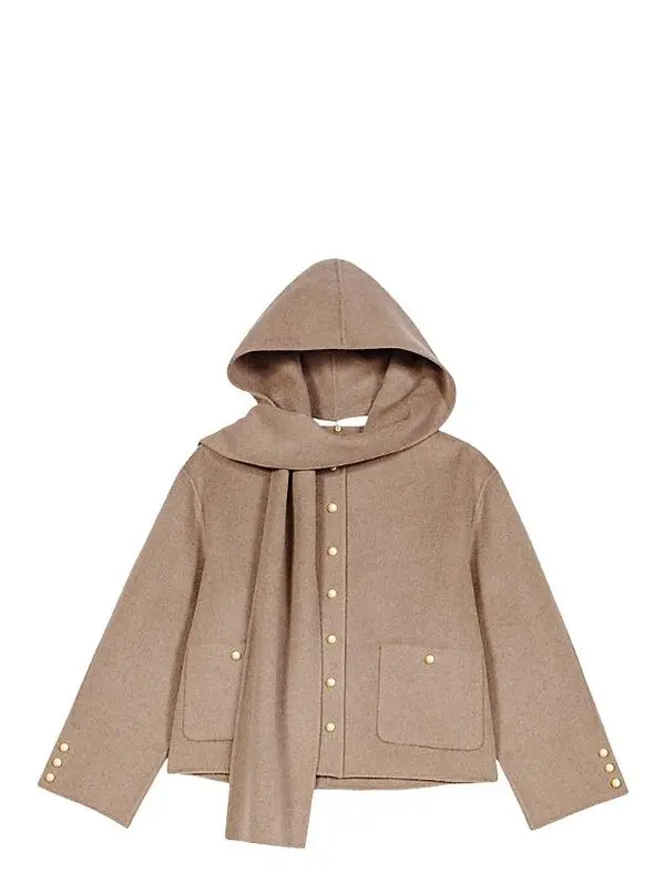 Maje Double-faced Hooded Wool-blend Coat - Mastic Beige