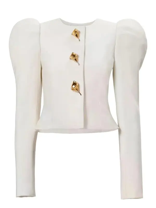 Carolina Herrera Puff-sleeve Calla Lily-button Jacket - Neutrals