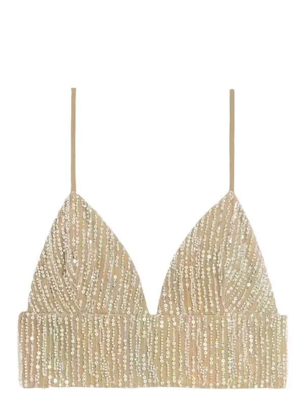 AMI Paris Cropped Top With Sequin Embroidery - Neutrals