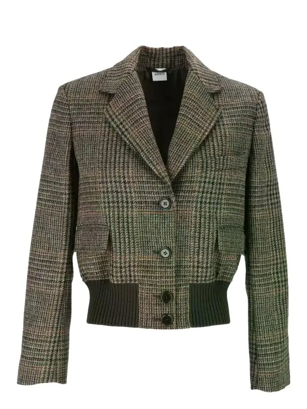 Aspesi Check-pattern Virgin Wool Jacket - Brown
