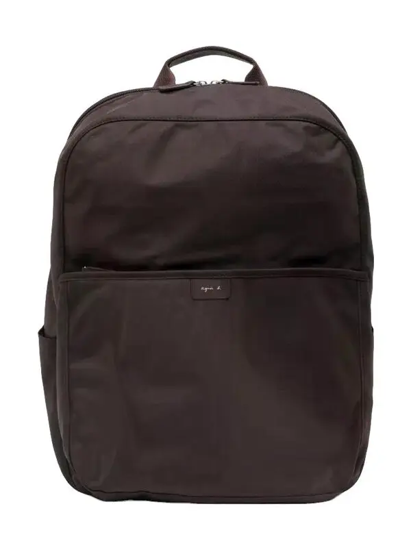 AGNES B. Logo Patched Backpack - Brown