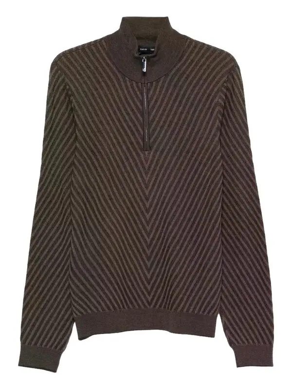 Emporio Armani Chevron-knit Quarter-zip Sweater - Brown