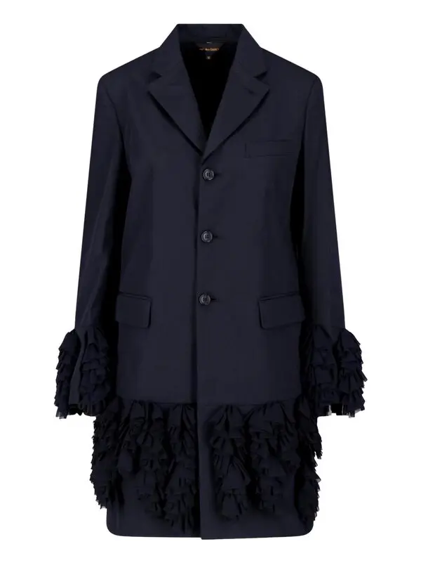 Comme Des Garçons Long Blazer With Ruffles - Black