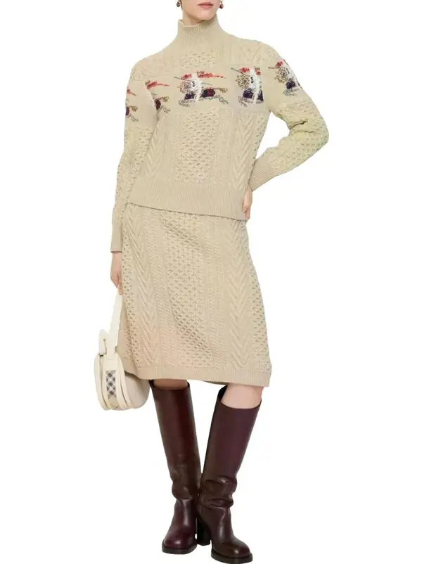 Burberry Ekd Aran Knit Wool Skirt - Neutrals