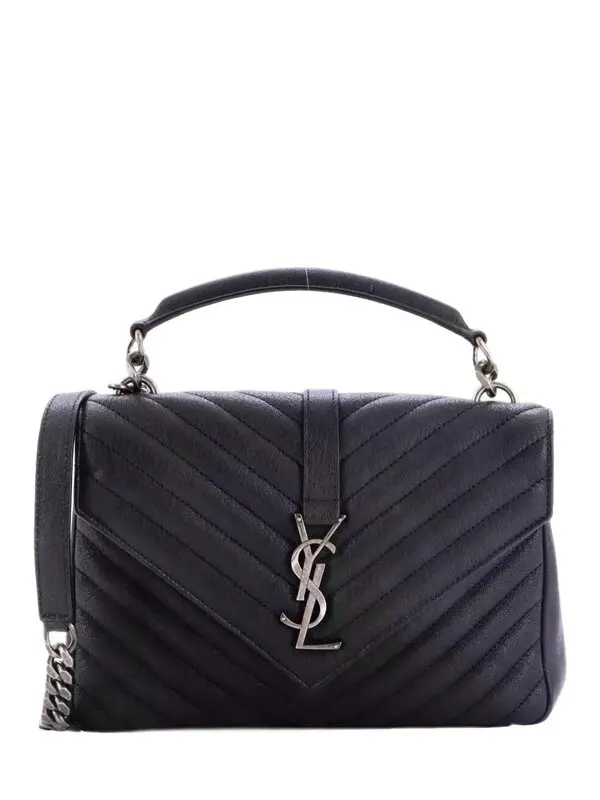 Saint Laurent Classic Monogram College Bag Matelasse Chevron Leather Medium Crossbody Bag - Black