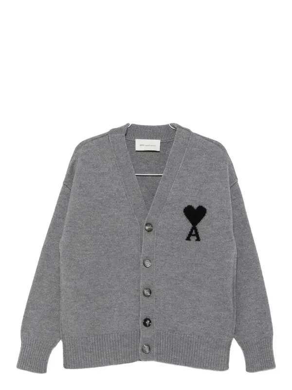 AMI Paris V-neck Cardigan - Grey