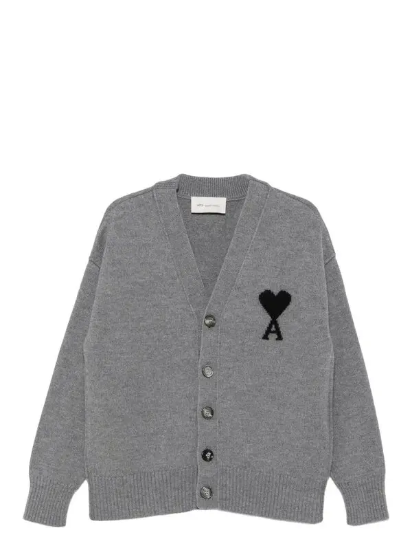 AMI Paris V-neck Cardigan - Grey