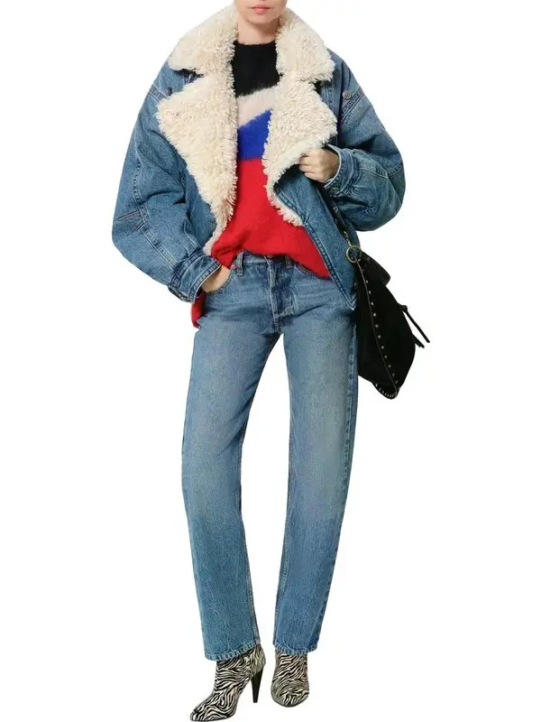 Isabel Marant Étoile Valineo Denim Jacket With Curly Faux-fur Collar - Blue