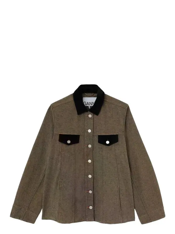 GANNI Overshirt In Neppy Denim - Brown