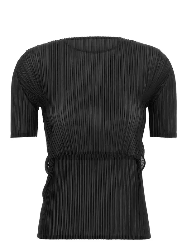 Issey Miyake Sheer Slit Pleats' Top - Black