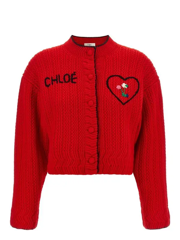 Chloé Embroidery Cardigan - Red