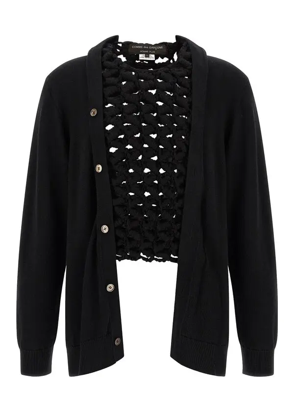 Comme Des Garçons Woven Insert Cardigan - Black