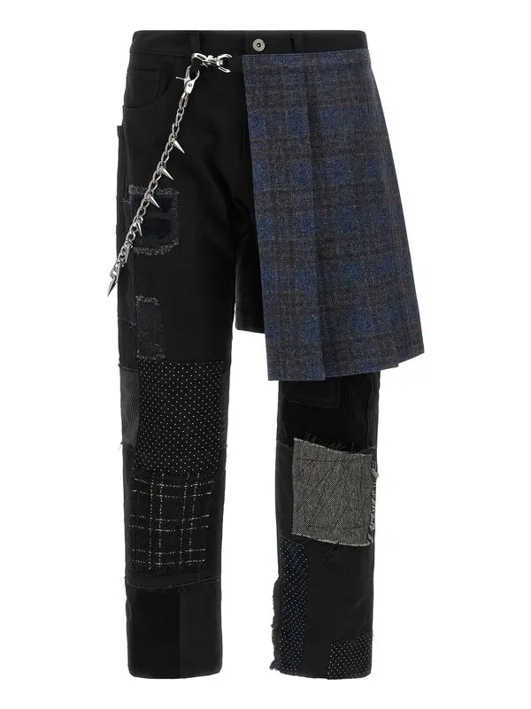 Junya Watanabe Patchwork Jeans With Kilt - Black