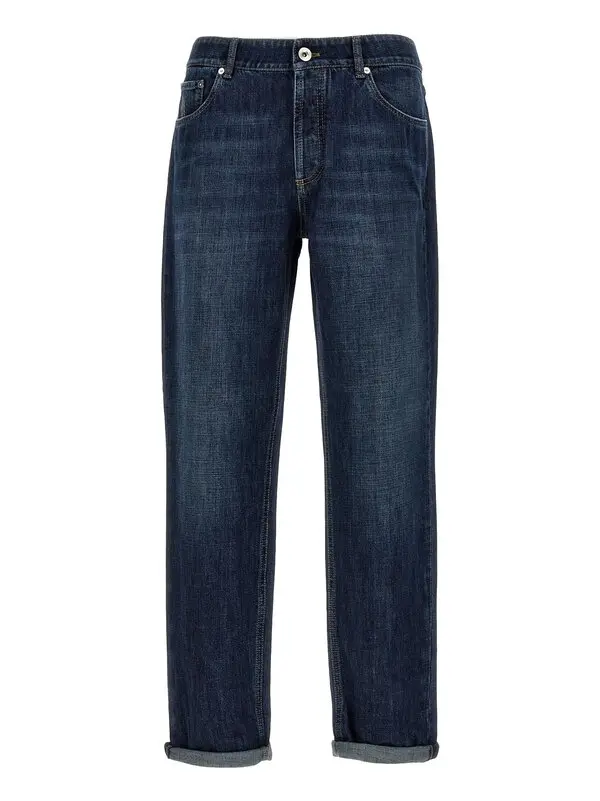 Brunello Cucinelli Logo Embroidery Jeans - Blue