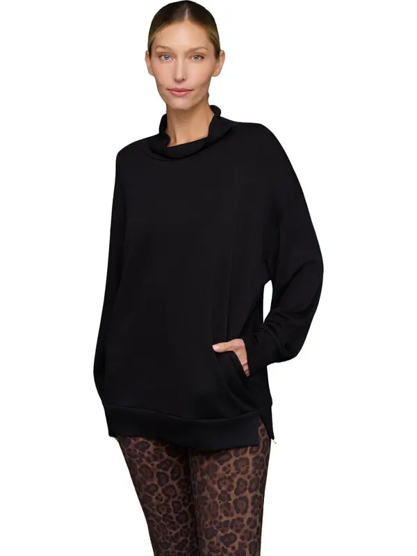 Carbon38 Mock Neck Pullover In Interlock - Black