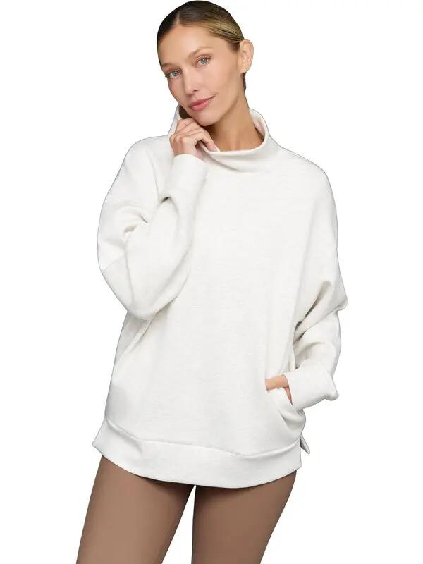 Carbon38 Mock Neck Pullover In Interlock - Moonbeam Heather