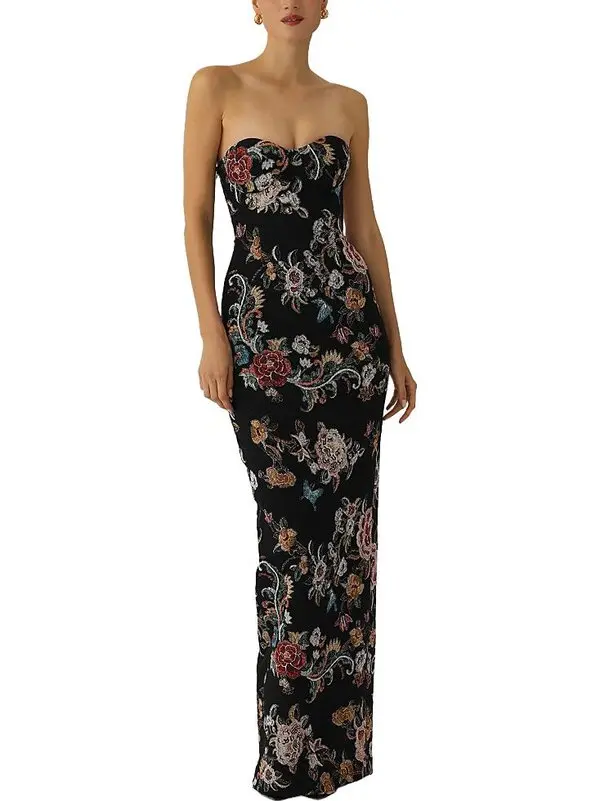 SAU LEE Strapless Corset Gown - Black Multi