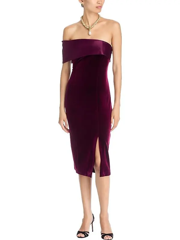 Eliza J Velvet One Shoulder Cocktail Dress - Wine