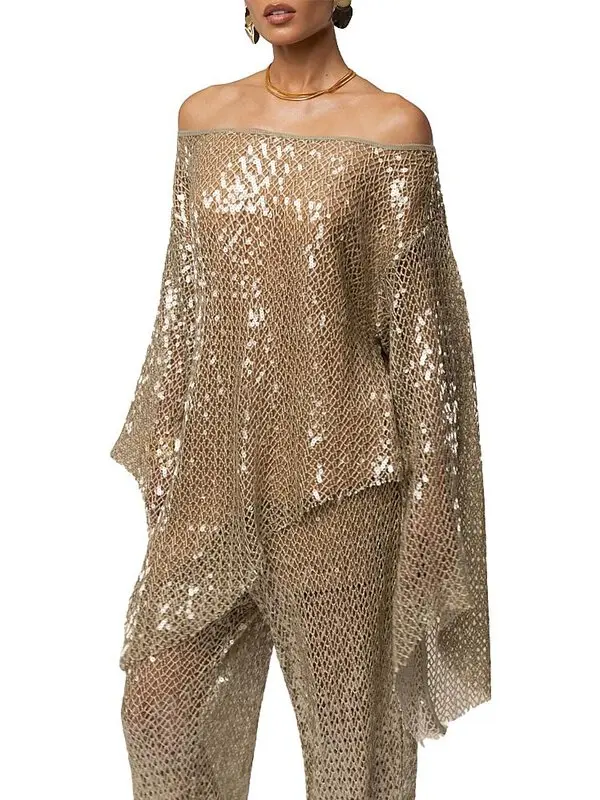 JLUXLABEL Sheer Glow Sequin Top - Sage