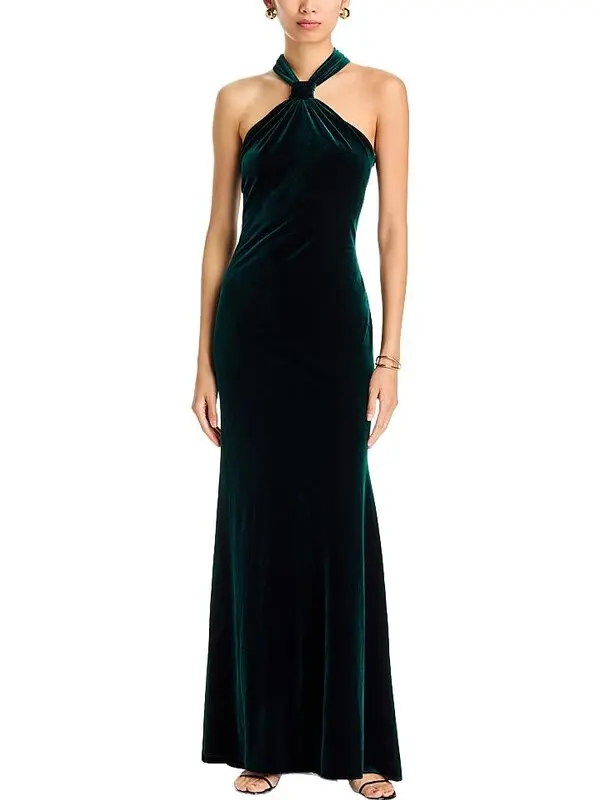 Aqua Velvet Knot Neck Sheath Dress Exclusive - Hunter