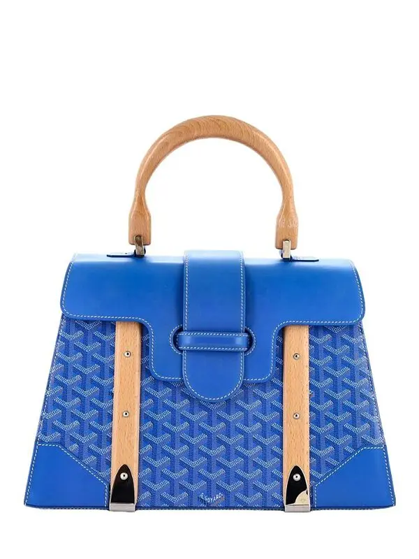Goyard Mm Saigon Top Handle Bag Coated Canvas With Leather - Blue