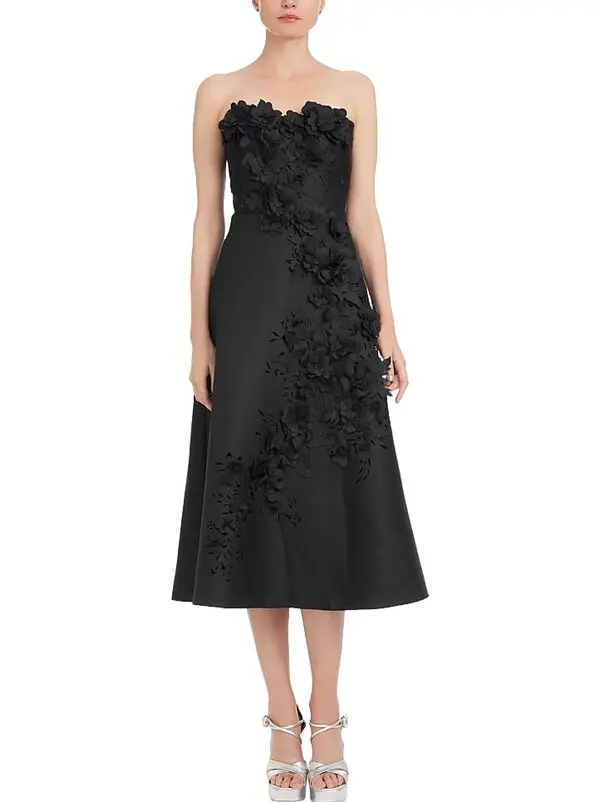 Badgley Mischka Floral Embellished Velvet Evening Gown - Black