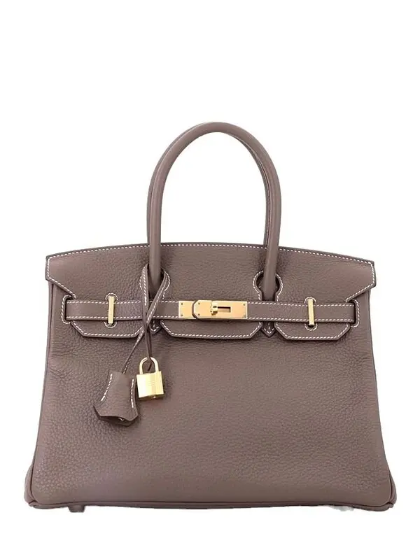 Hermès Birkin 30 Clemence Leather Gold Tone Top Handle Bag - Etoupe