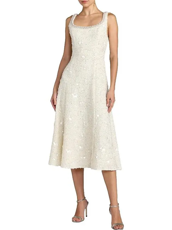 Mac Duggal Petite Embellished Boucle Sleeveless A-line Midi Dress - Ivory