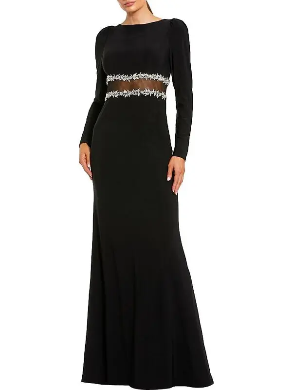 Mac Duggal Long Sleeve Jersey Gown With Jewel Detail - Black