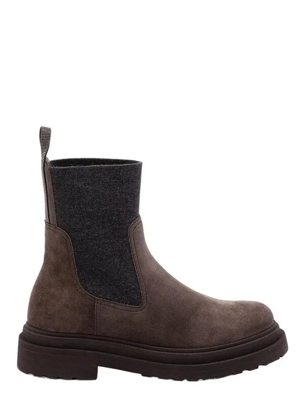 Brunello Cucinelli Sued And Knit Boots - Multicolor