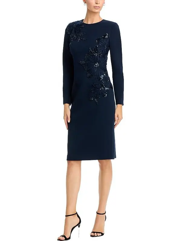 Rickie Freeman For Teri Jon Sequin Floral Applique Sheath Dress - Midnight