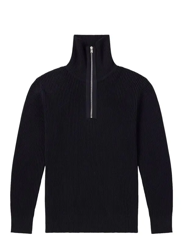 S.N.S. HERNING Fender Ribbed Wool Half-zip Sweater - Blue